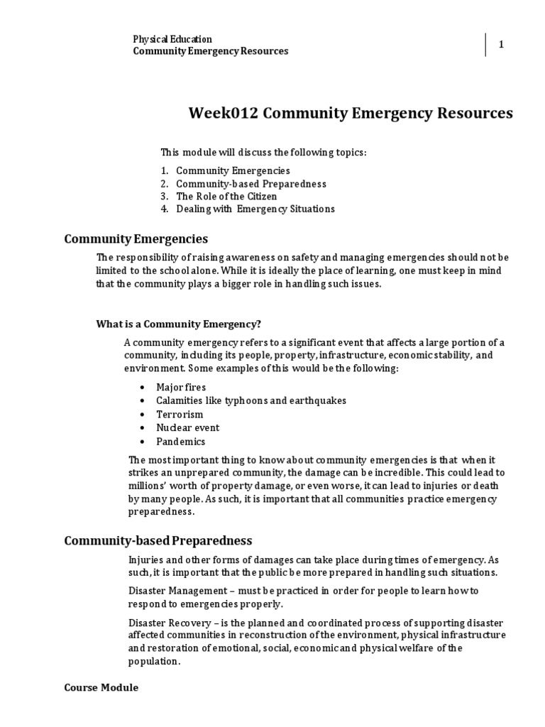 Week 012-Module Community Emergency Resources | PDF | Emergency ...