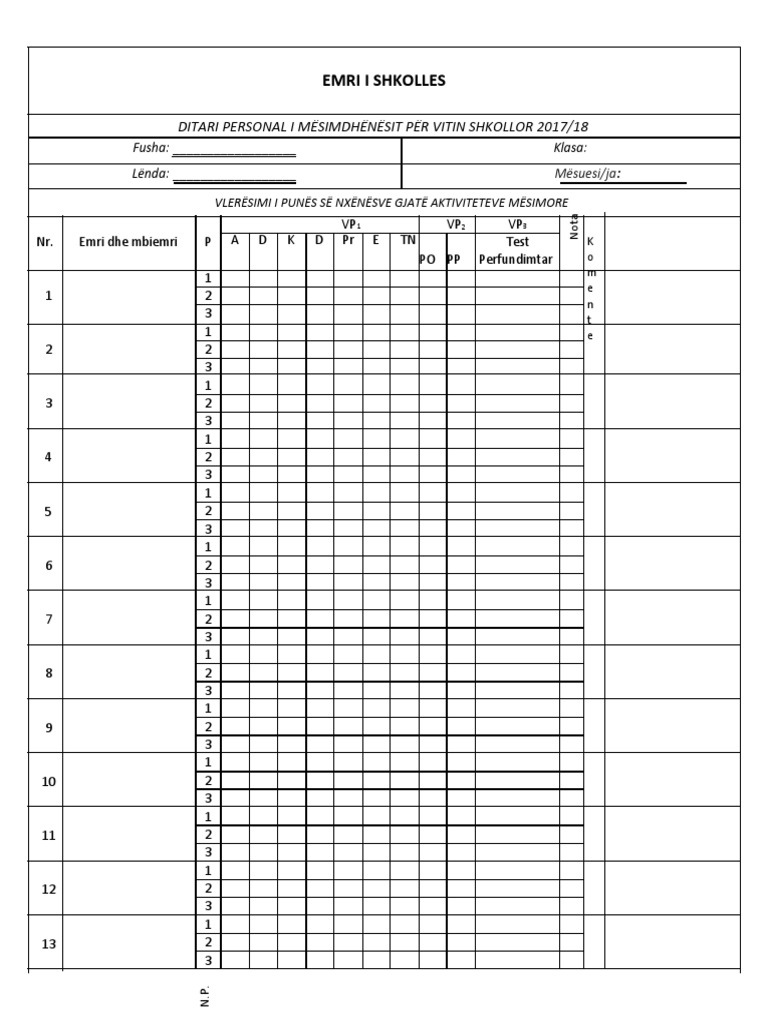 Ditari Personal I Vleresimit - SKSDJ | PDF
