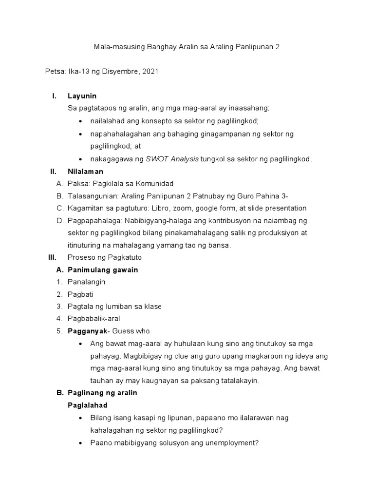 AP2 Lesson Plan (Semi-Detailed) | PDF