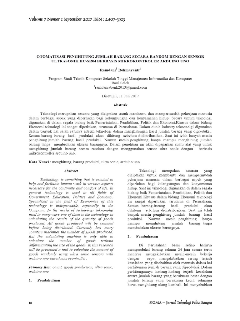 Jurnal Otomatisasi Penghitung Jumlah Barang Secara Random Dengan Sensor ...