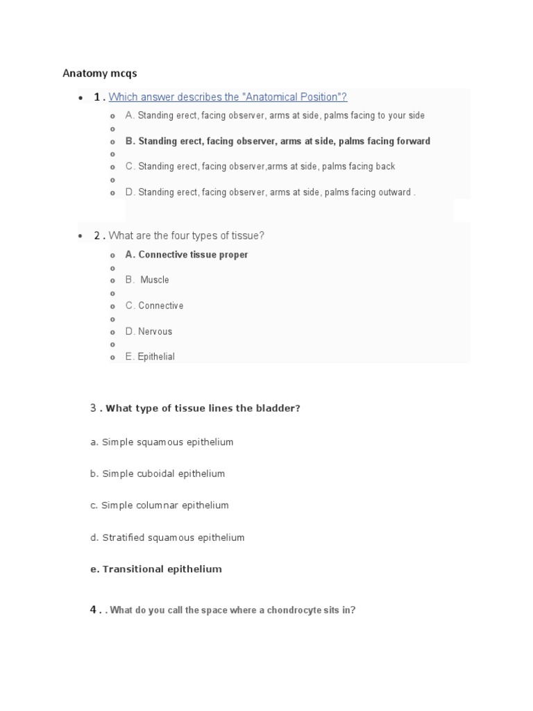 Anatomy Mcqs 2 1 Pdf Epithelium Heart