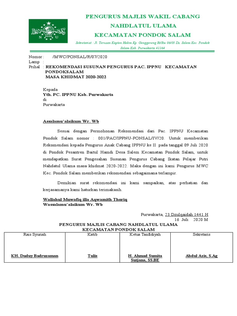 Surat Rekomendasi NU# | PDF