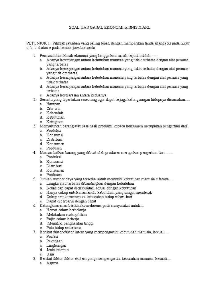 Soal Pas Gasal 2020 Ekon X Akl&Pkk Xii | PDF