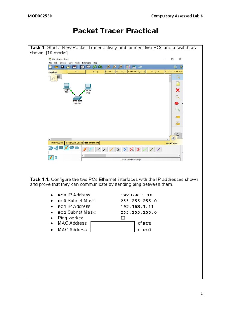 Lab Activity - 6 - Packet Tracer Practical | PDF | Ip Address | Router ...
