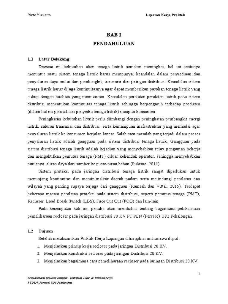 Pemeliharaan Recloser 20KV PLN Pekalongan | PDF