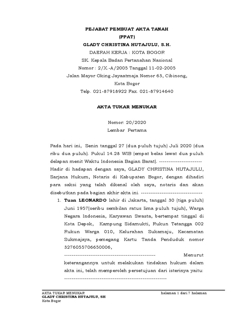 AKTA TUKAR MENUKAR (Minuta) | PDF