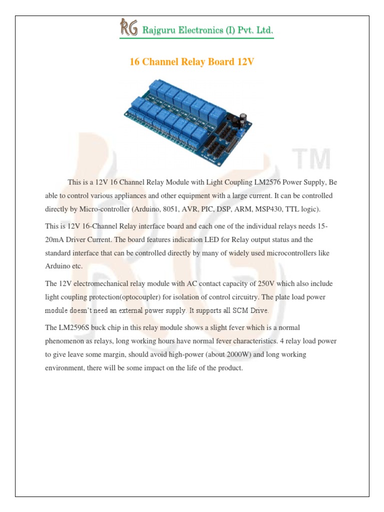 16 Channel Relay Board 12v Pdf Relay Computer Science