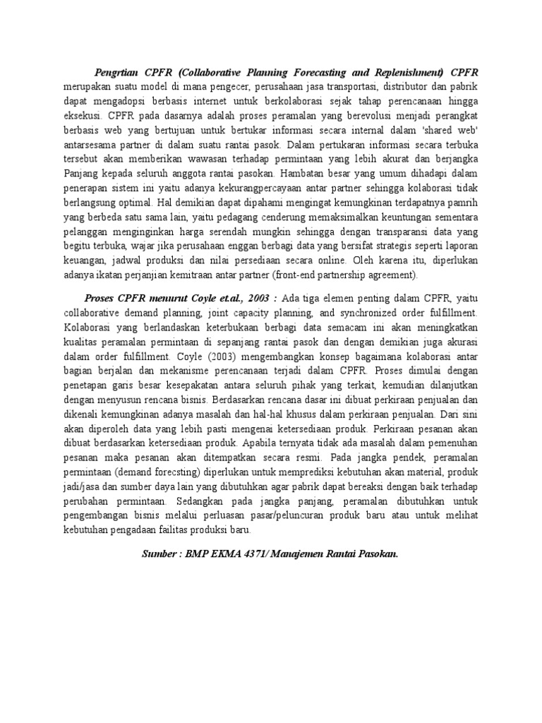 Pengrtian CPFR (Collaborative Planning Forecasting and Replenishment ...