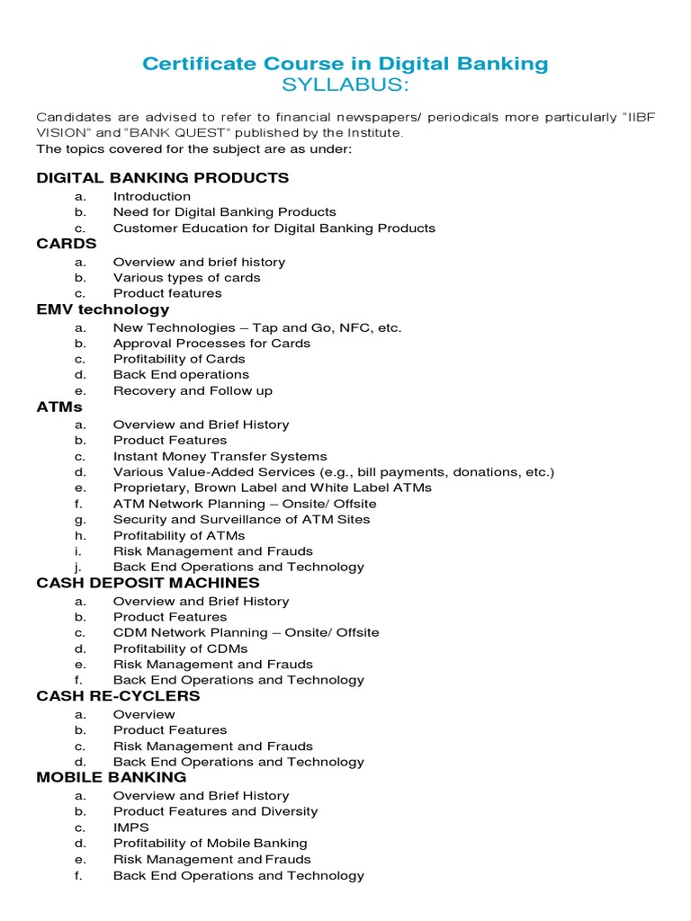 Syllabus - Certificate Course in Digital Banking | PDF | Automated ...