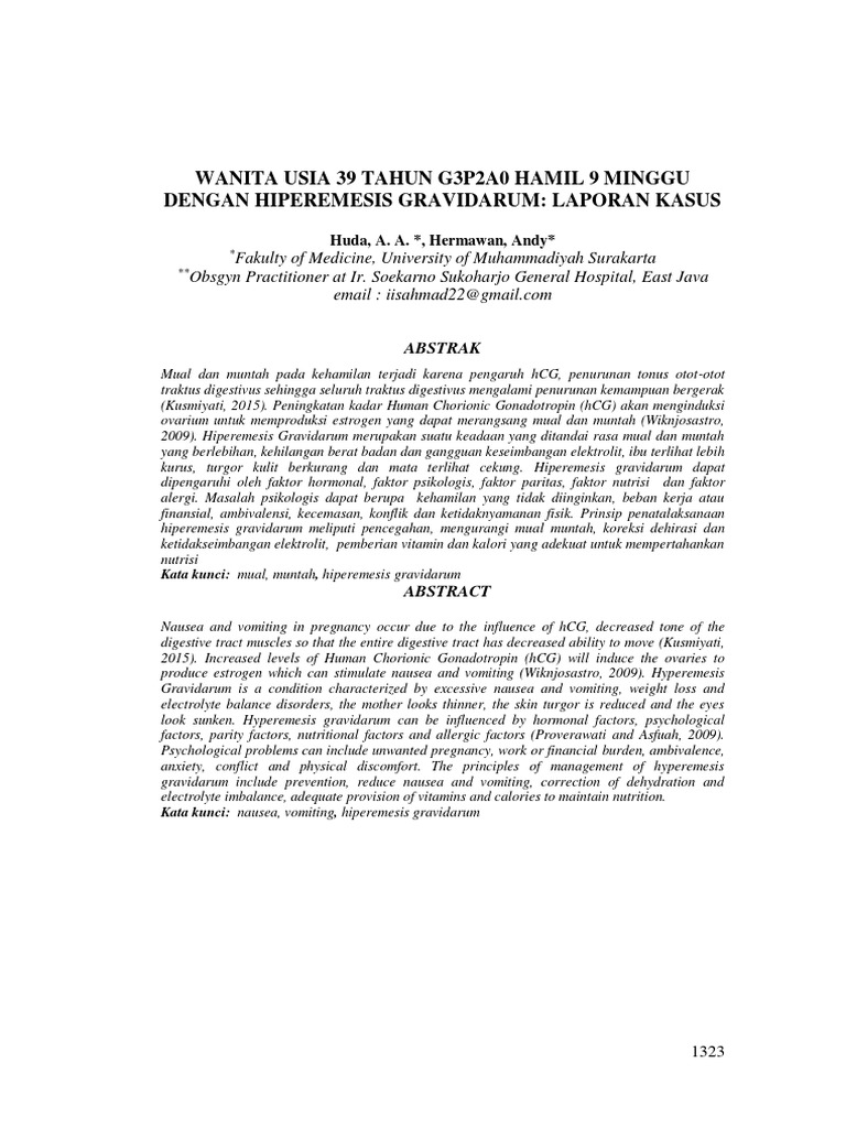 Wanita Usia 39 Tahun G3P2A0 Hamil 9 Minggu Dengan Hiperemesis ...