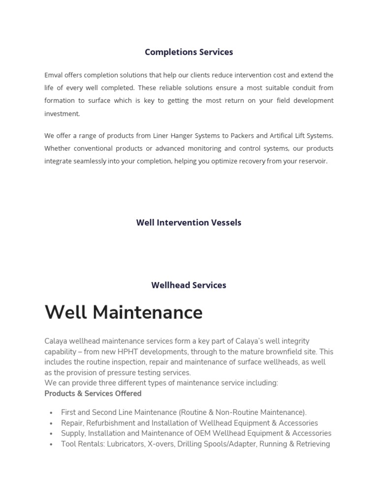 Well Completions Services | PDF | Mechanical Engineering | Equipment