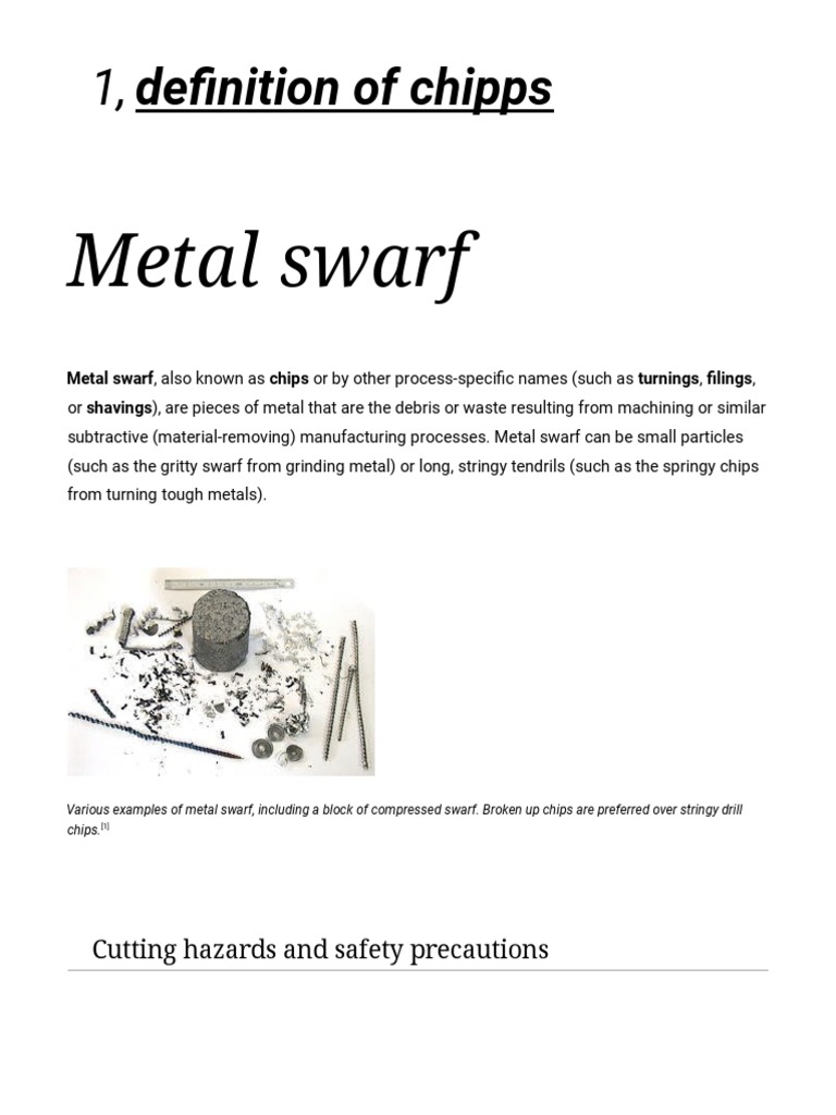 Metal Swarf: Definition of Chipps | PDF | Machining | Materials