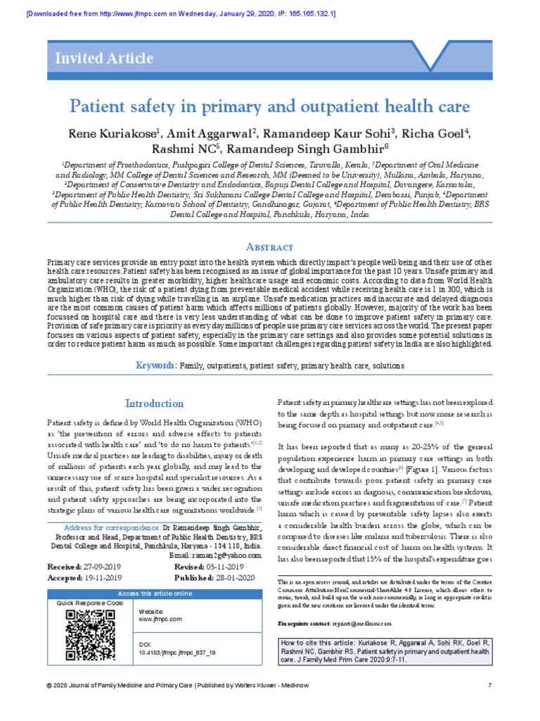Patient Safety in Primary and Outpatient Health Ca | PDF | Patient ...