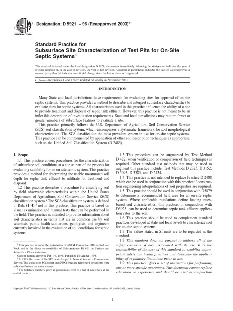 Subsurface Site Characterization of Test Pits For On-Site Septic ...