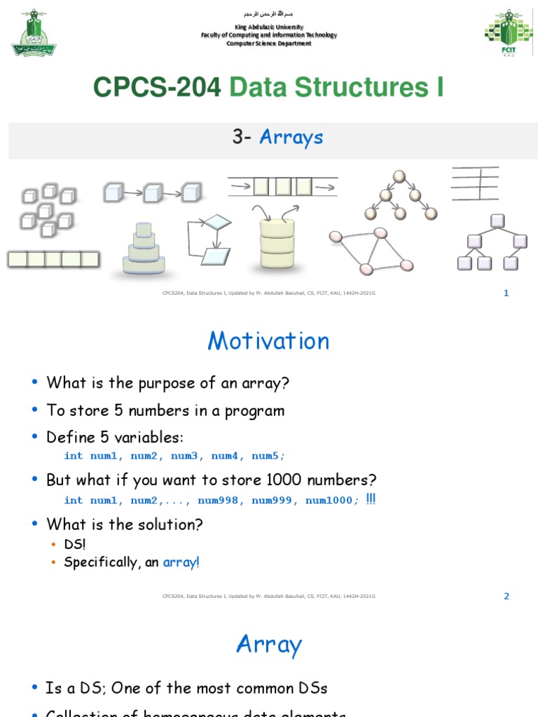 CPCS-204: Data Structures I | PDF | Matrix (Mathematics) | Integer (Computer Science)