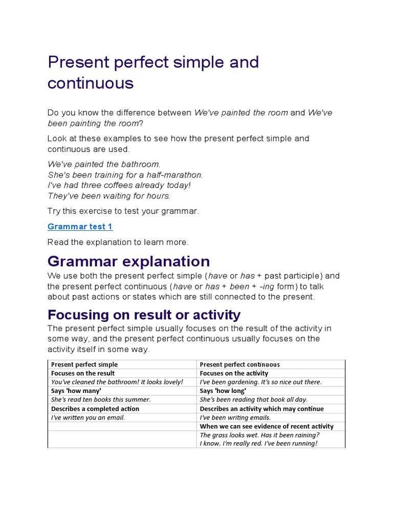 Present Perfect Simple and Present Perfect Continuous | PDF