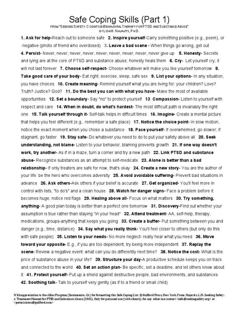 Safe Coping Skills (Part 1) : "S S: C - B T PTSD S A " L M. N, P .D ...