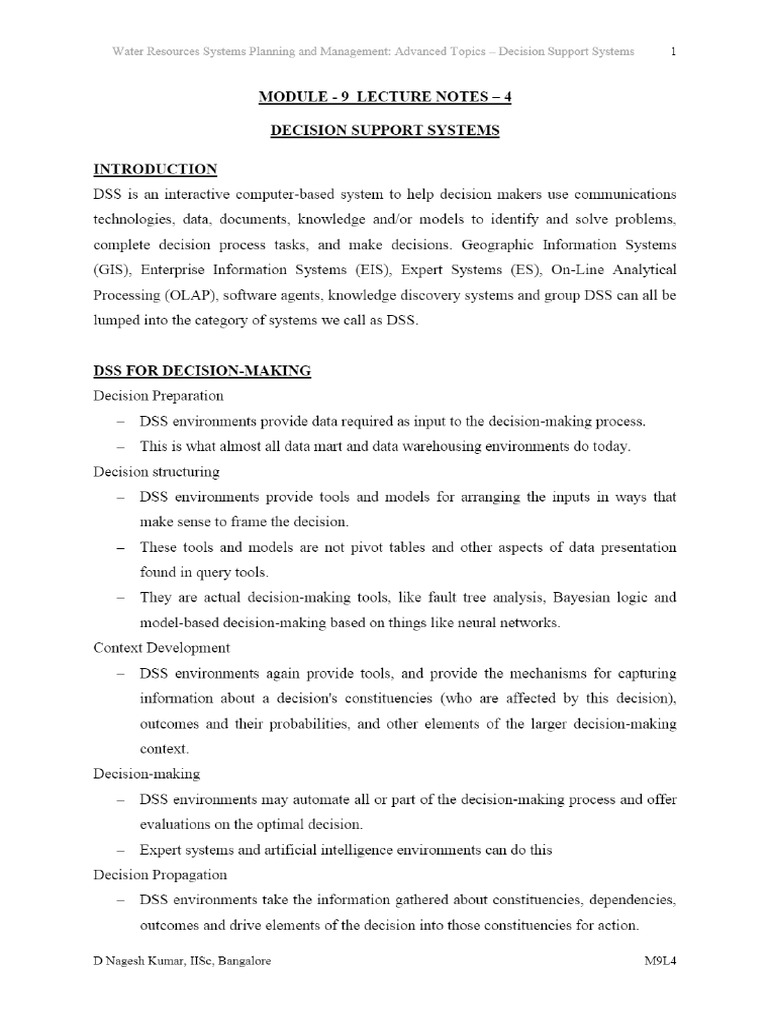 Module - 9 Lecture Notes 4 Decision Support Systems - PDF | PDF