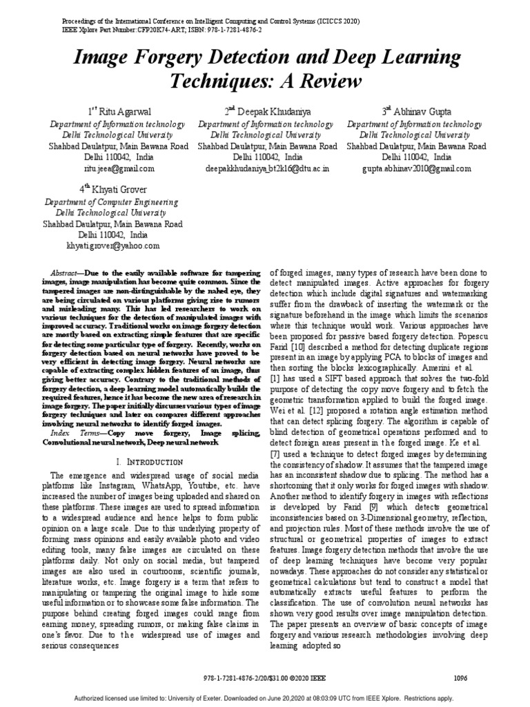 Image Forgery Detection and Deep Learning Techniques: A Review | PDF ...