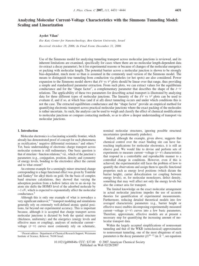 Simmons Model | PDF | Quantum Tunnelling | Molecules