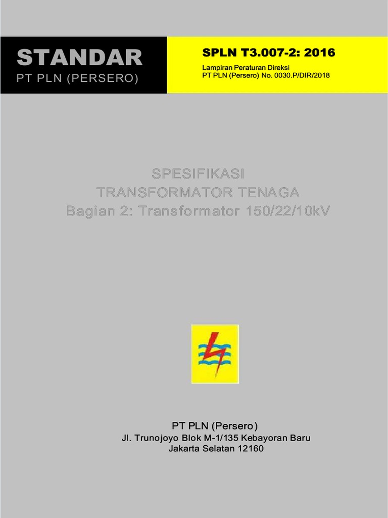 PDF SPLN Trafo Tenaga Bag 2 Final Dengan Perdir DD | PDF