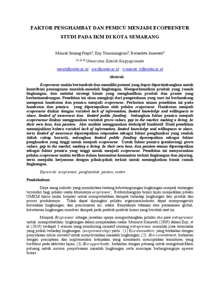 Hambatan dan Pemicu Ecopreneur di Semarang | PDF | Karier & Perkembangan