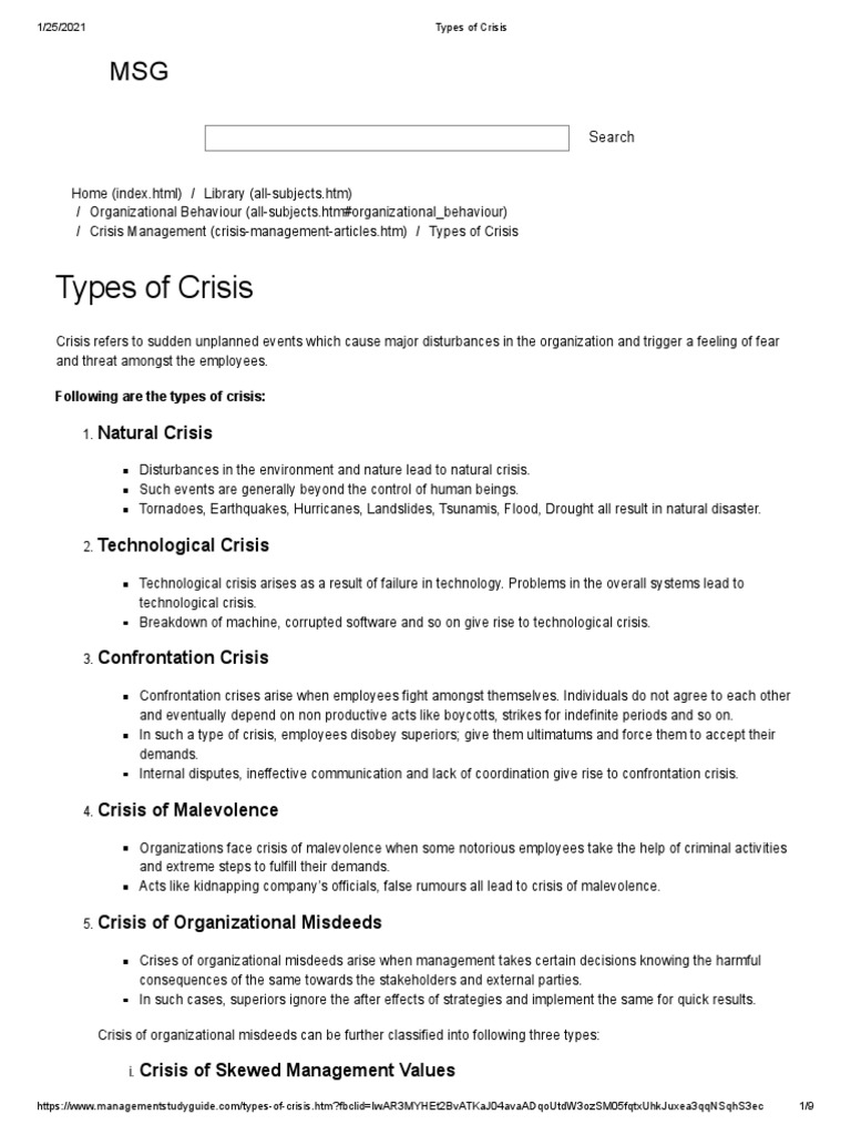 Types of Crisis | PDF | Crisis Management | Business