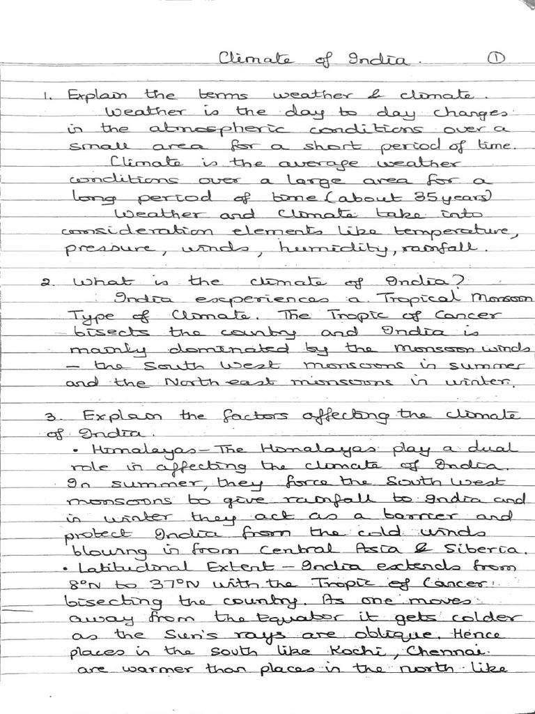 Lesson Climate of India Class 10 2021-22 | PDF