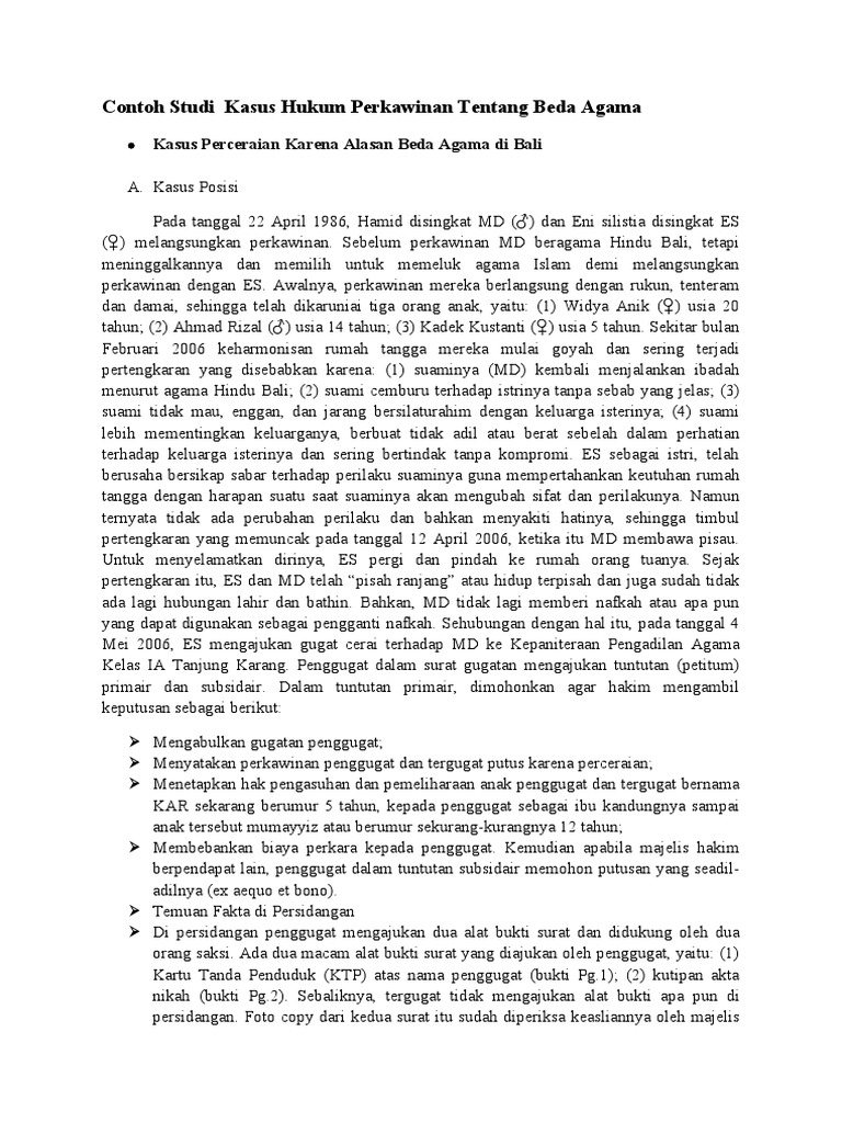 Contoh Studi Kasus Hukum Perdata (Perkawinan Dan Keluarga) | PDF