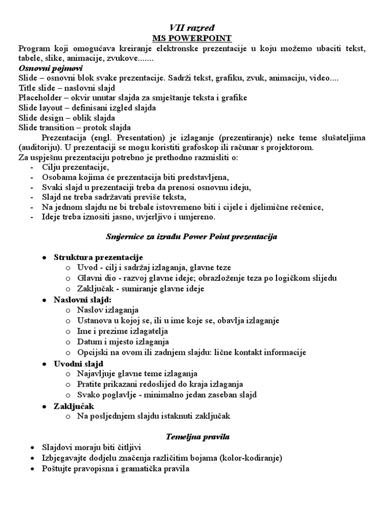 Powerpoint - Pravila Kreiranja Prezentacija VII Razred | PDF