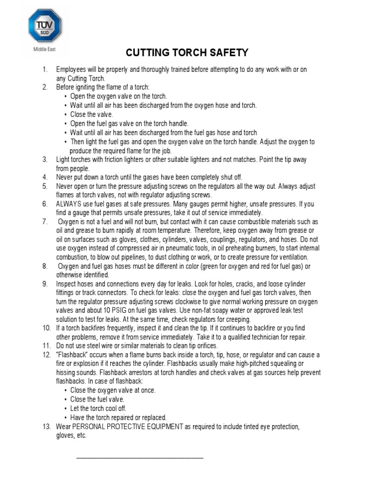 Cutting Torch Safety | PDF | Valve | Chemistry