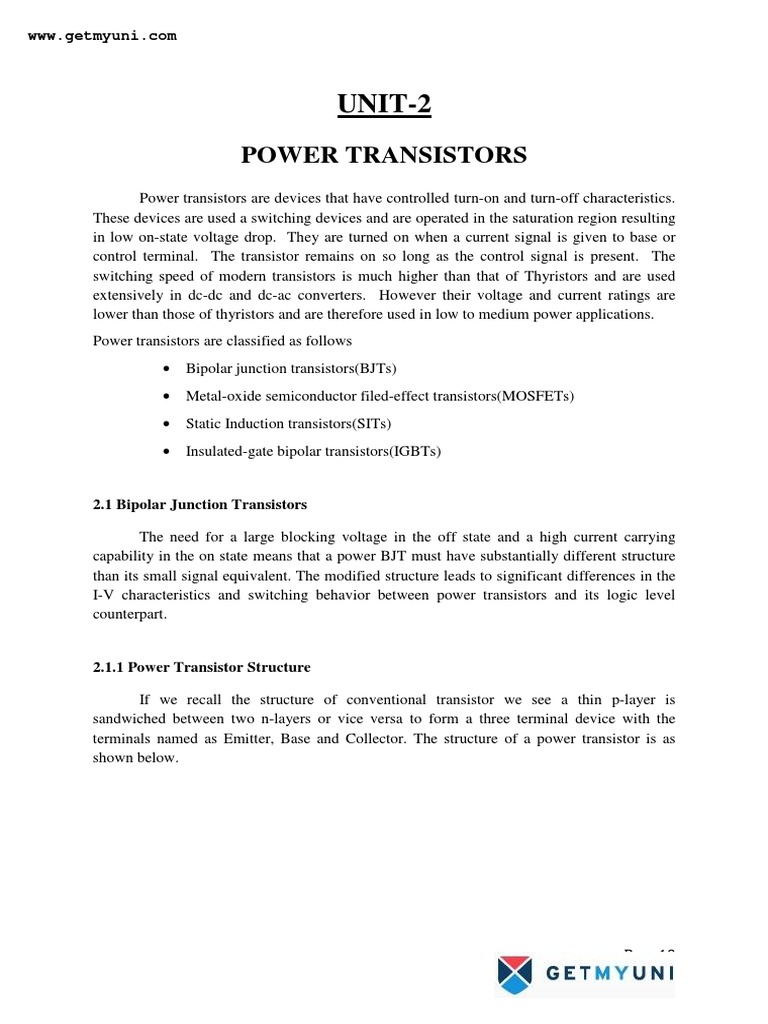 Power-Electronics Power-Transistors Notes | PDF | Field Effect ...