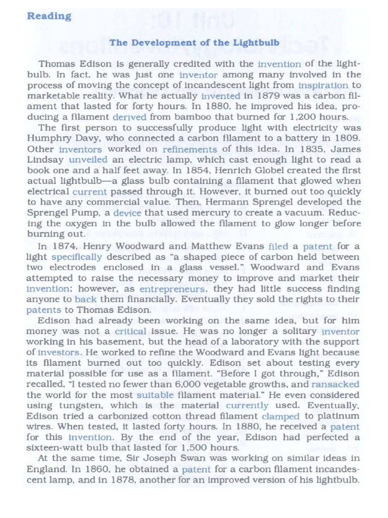 WEEK 5 - EXTRA READING 1 - The Invention of Lightbulb | PDF