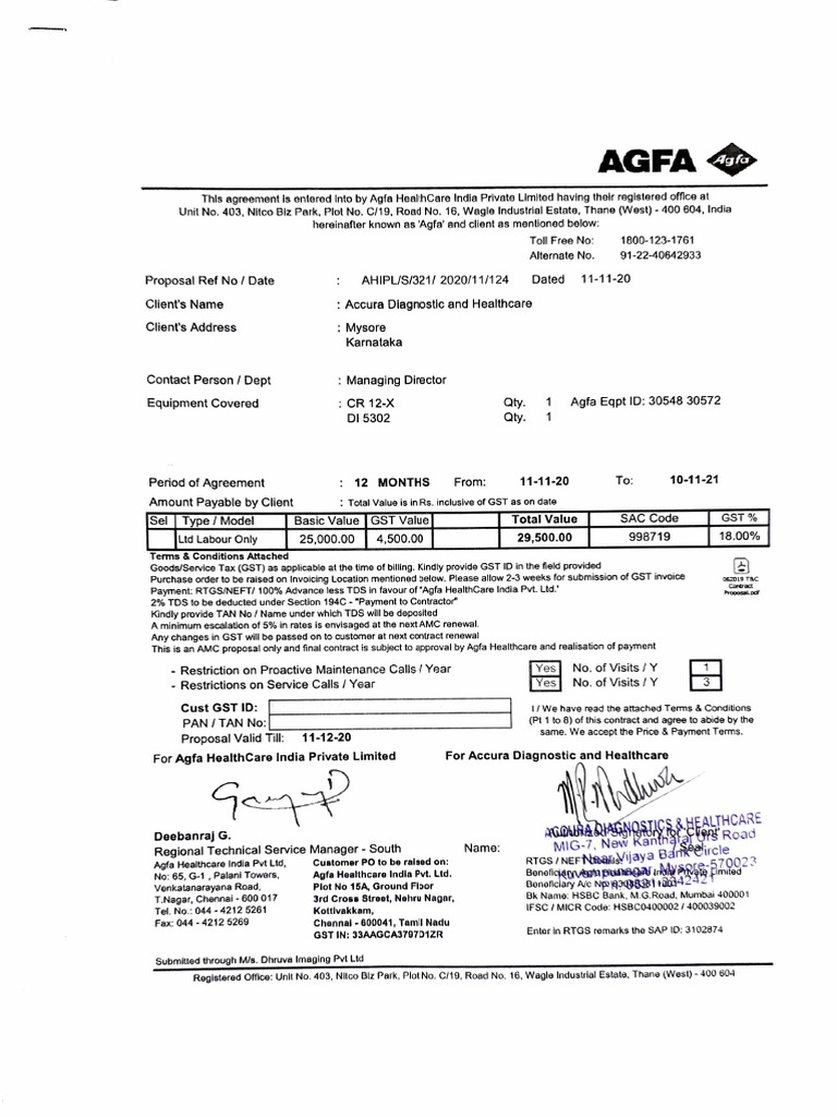 Accura Diagnostics AMC Proposal All Document | PDF | Invoice | Arbitration