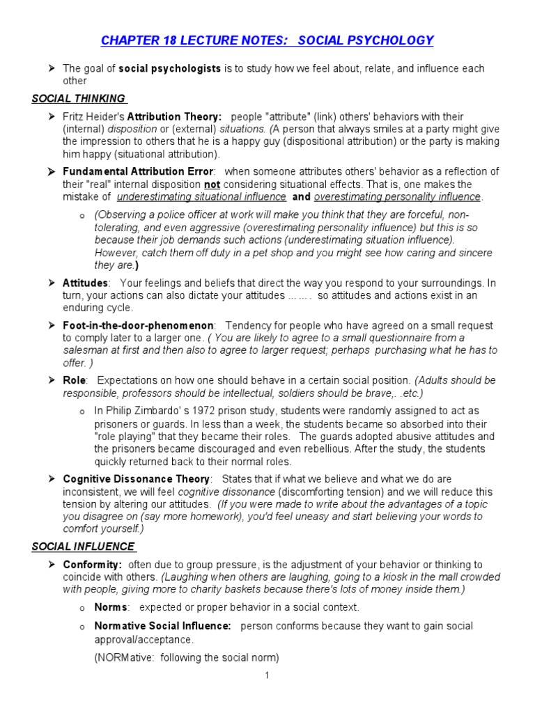 Chapter 18 Lecture Notes: Social Psychology | Download Free PDF ...