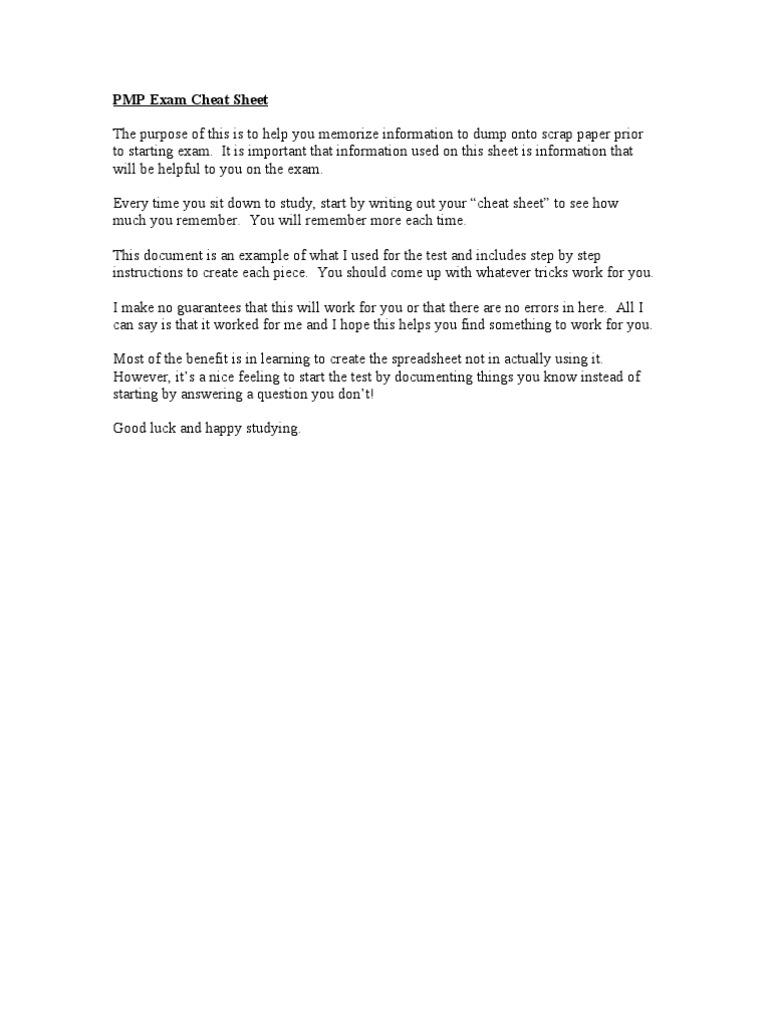 PMP Exam Cheat Sheet | Download Free PDF | Risk Management | Variance