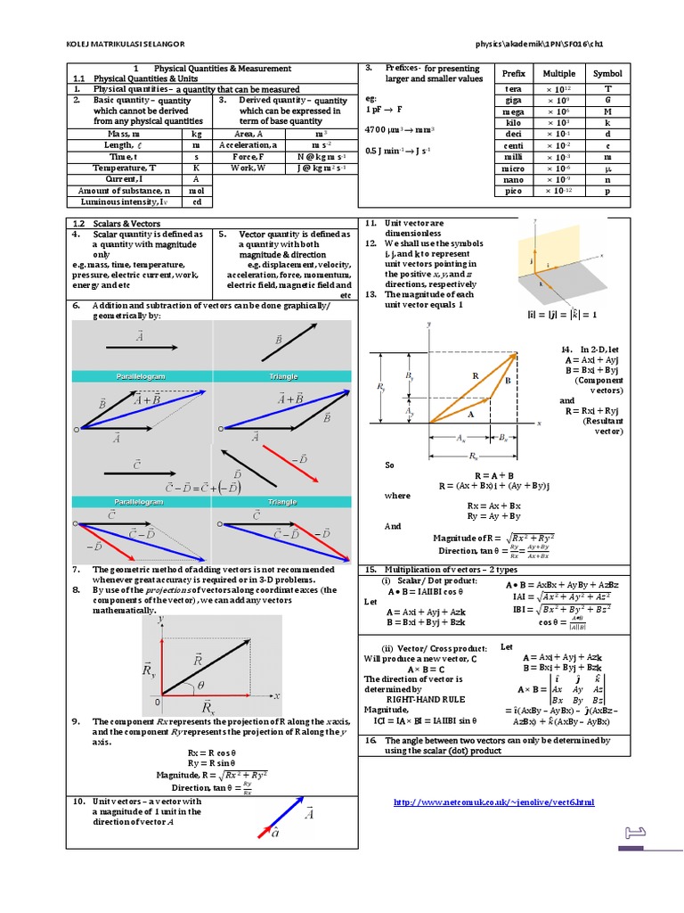 Chapter 1 Matriculation Physics (Sem1) | PDF | Euclidean Vector | Algebra