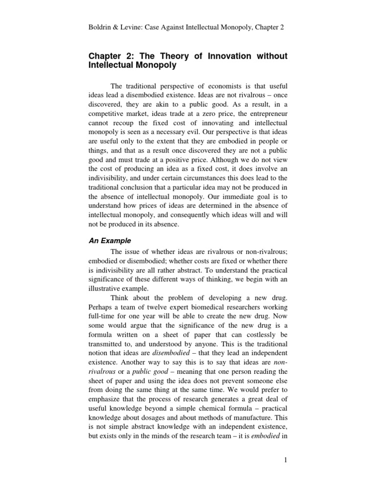 Chapter 2: The Theory of Innovation Without Intellectual Monopoly | PDF ...