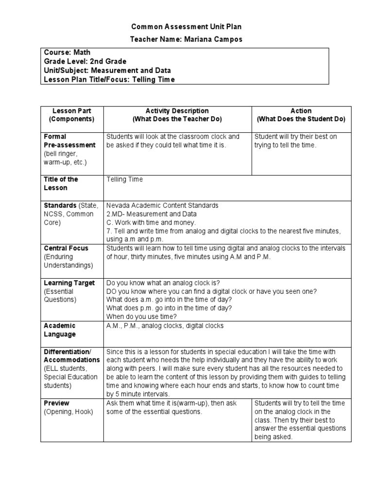 Lesson Plan-Telling Time | PDF | Pedagogy | Learning