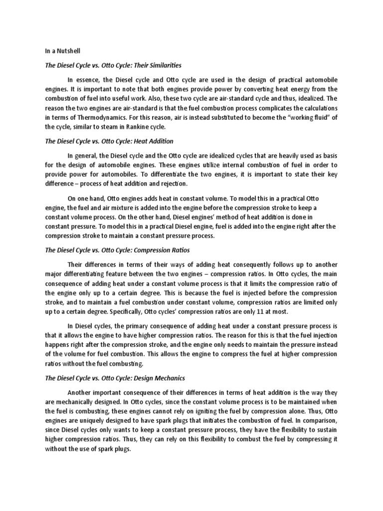 The Diesel Cycle vs. Otto Cycle: Their Similarities | PDF | Diesel ...