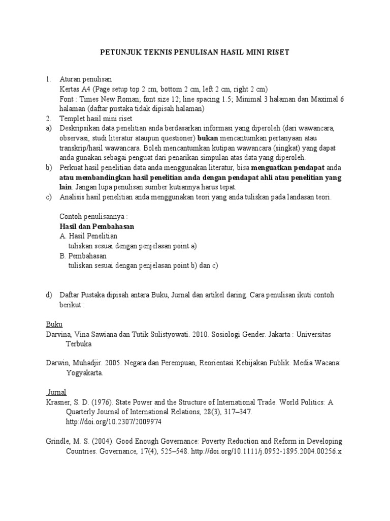 Petunjuk Teknis Penulisan Hasil Mini Riset | PDF