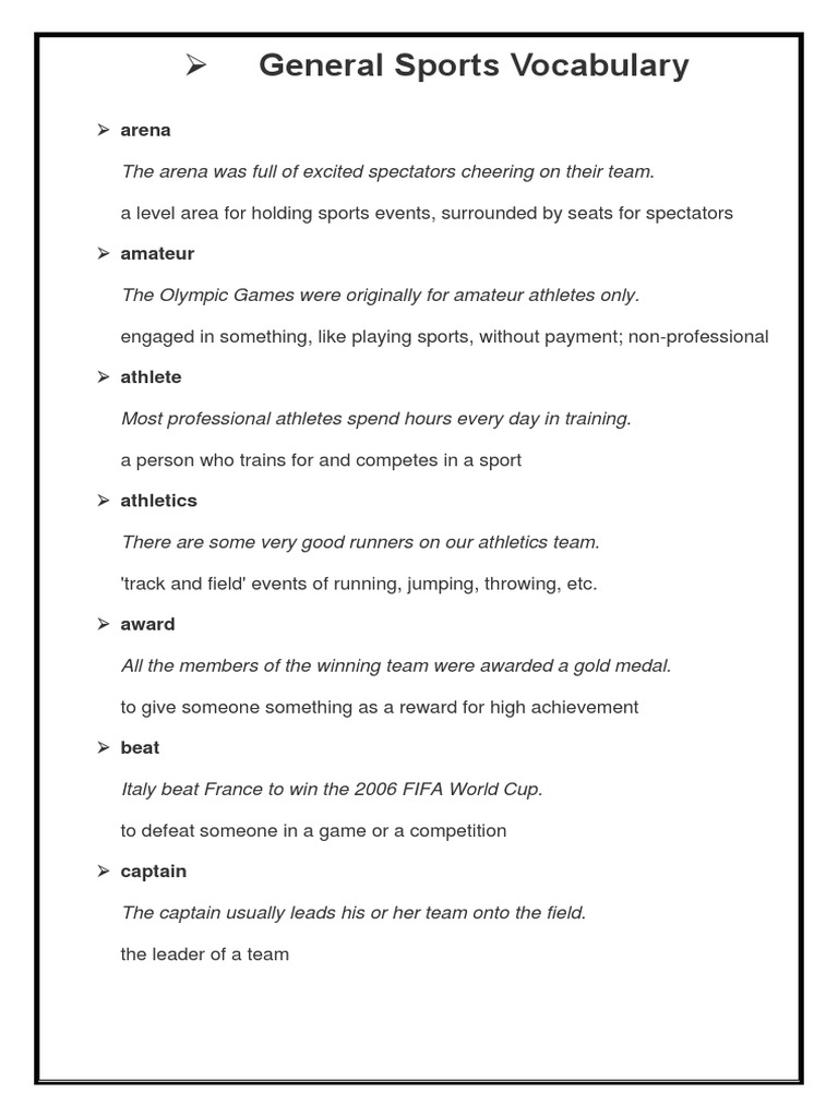 Sports Vocabulary and Terminology Guide | PDF | Association Football ...