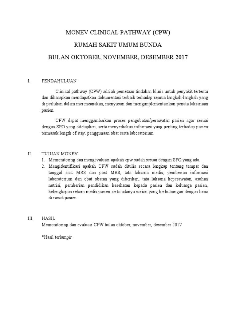 1 Monev Clinical Pathway | PDF | Sains & Matematika