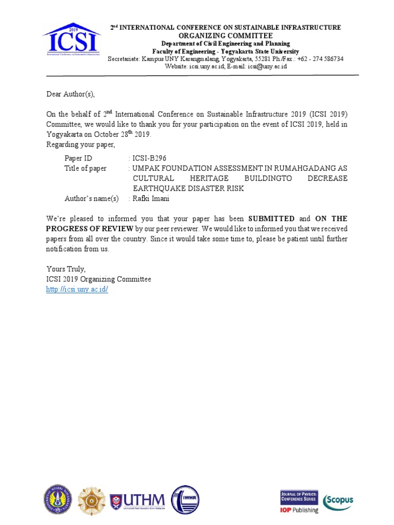 Notification of Paper Acceptance and Under Review ICSI-B296 | PDF