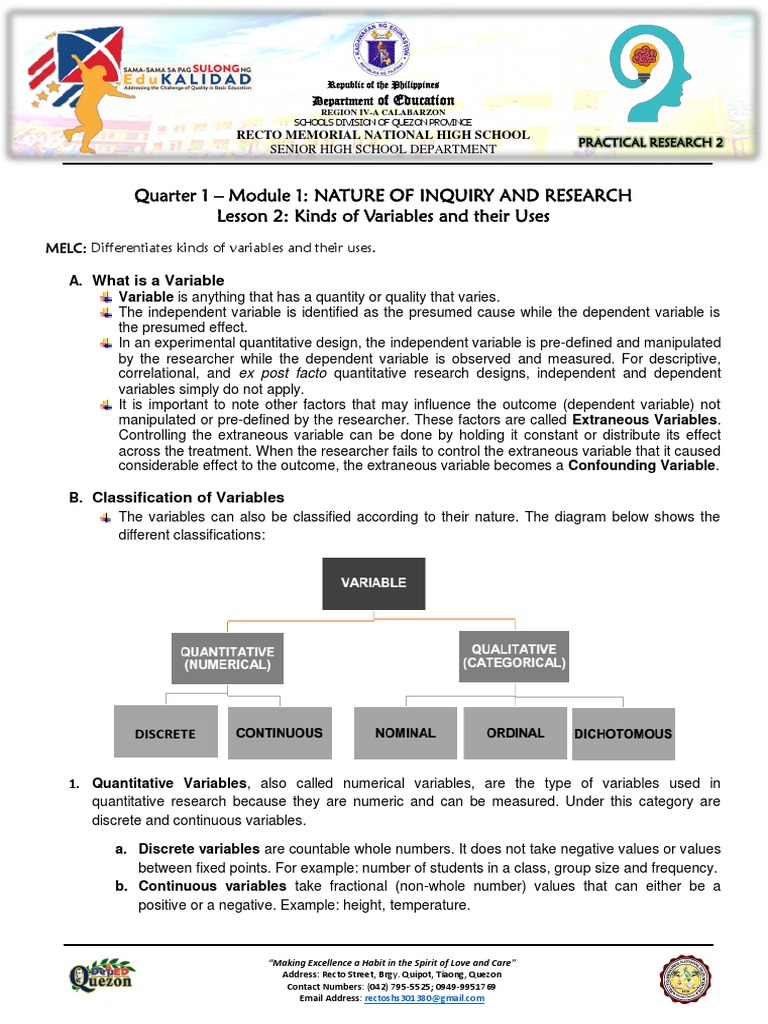 Research Variables for Students | PDF | Level Of Measurement ...
