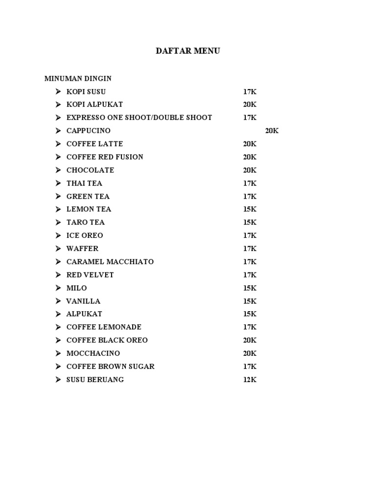 Daftar Menu | PDF