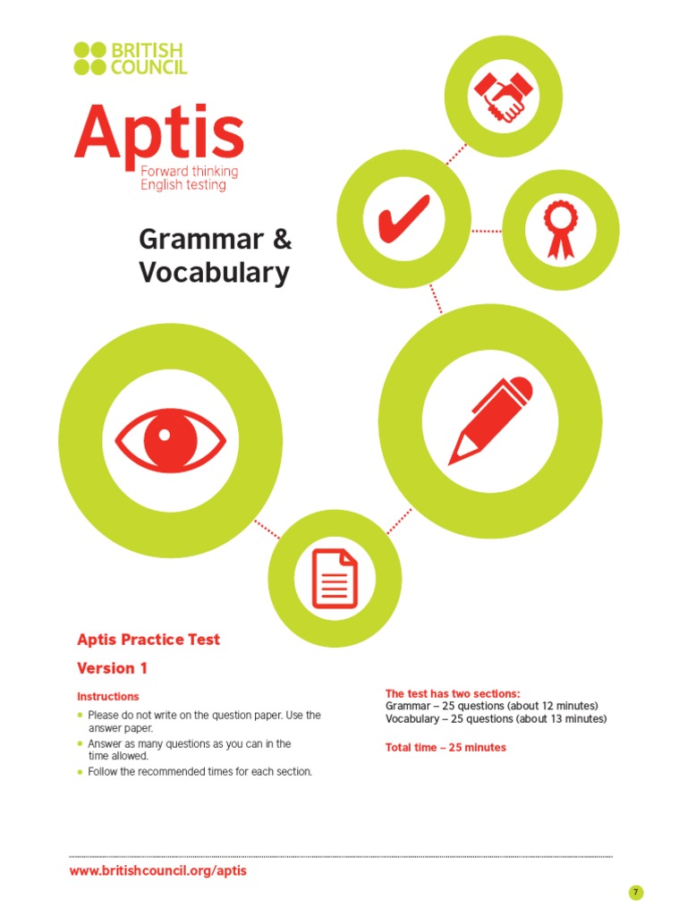 Aptis Practice Test: Grammar & Vocabulary | PDF
