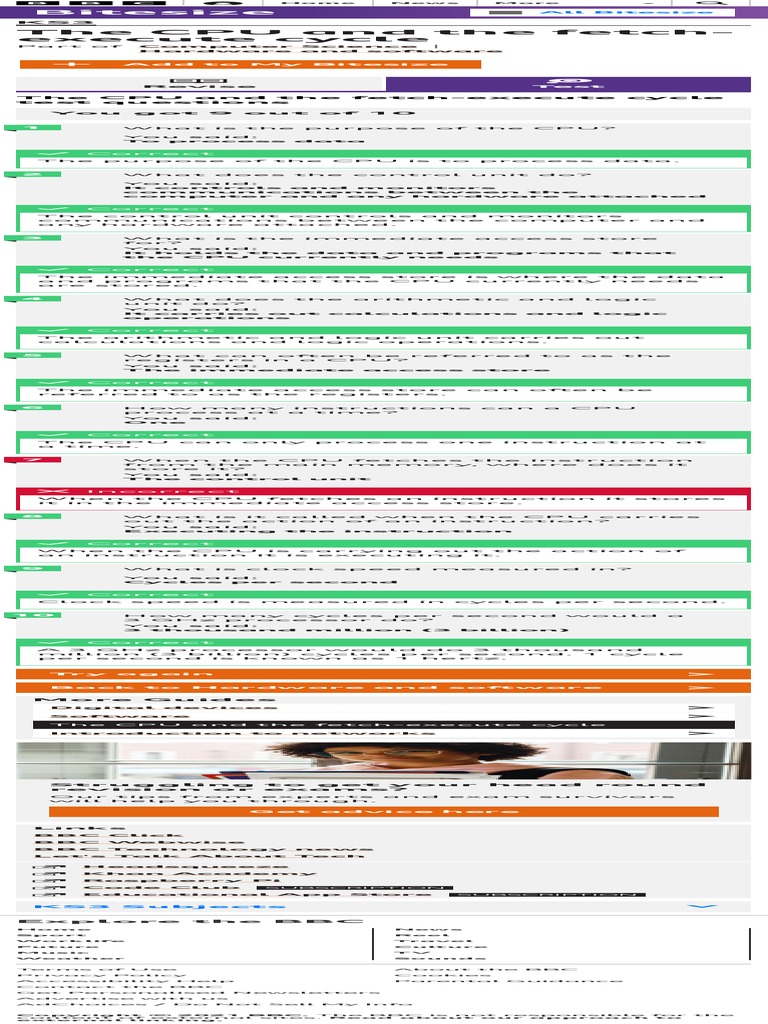 The CPU and The Fetch-Execute Cycle Test Questions - KS3 Computer ...