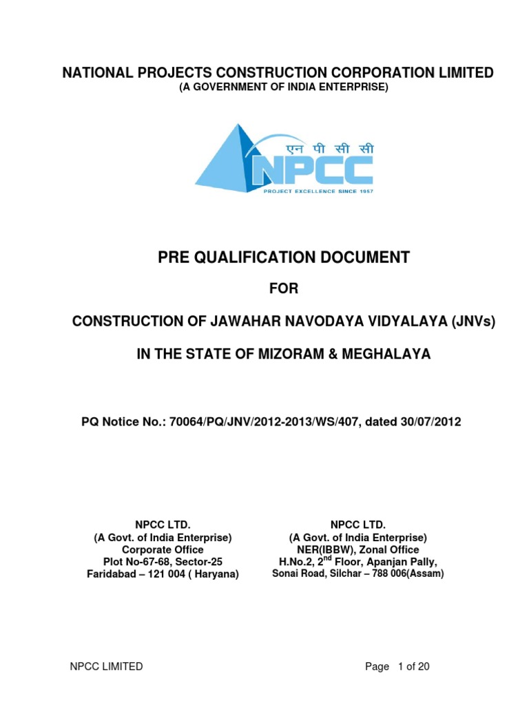Pre Qualification Document: National Projects Construction Corporation ...