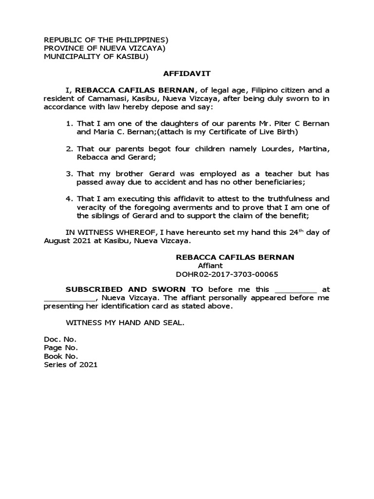 Affidavit - Claim Benefit | PDF